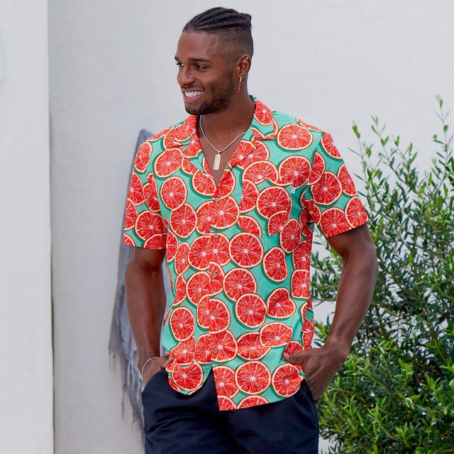 Groovy Grapefruit Mens Festival Shirt | Bright Fruit Shirt – Island ...